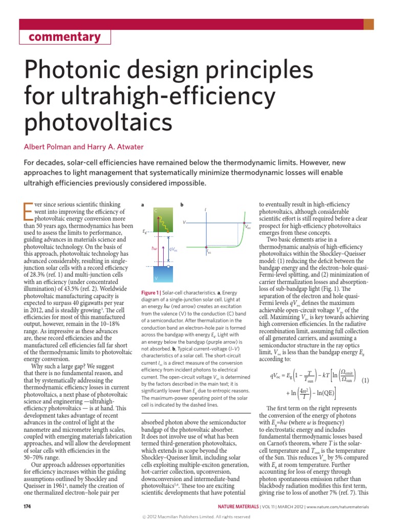 Photonic Design Principles For Ultrahigh-Efficiency Photovoltaics ...