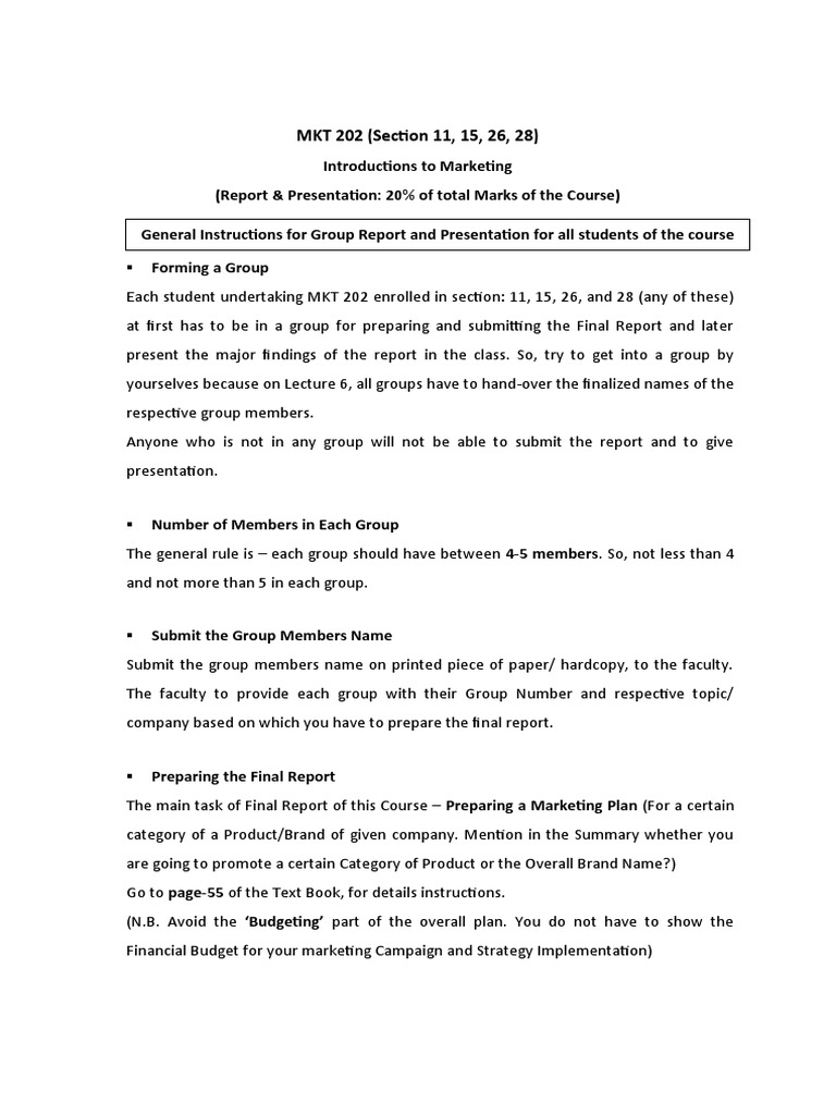 MKT 202 Group Project Guidelines | PDF | Marketing | Communication