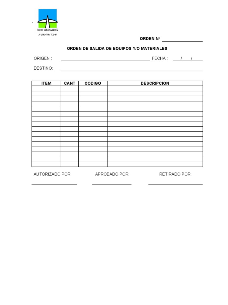Formato de Orden de Salida de Equipos y Materiales | PDF