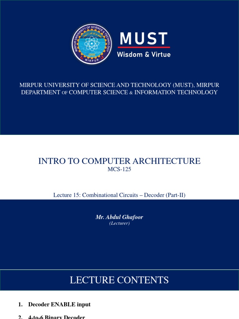 Lecture 10 Combinational Circuits Decoder Part Ii Pdf Inputoutput Electronic Circuits 4432