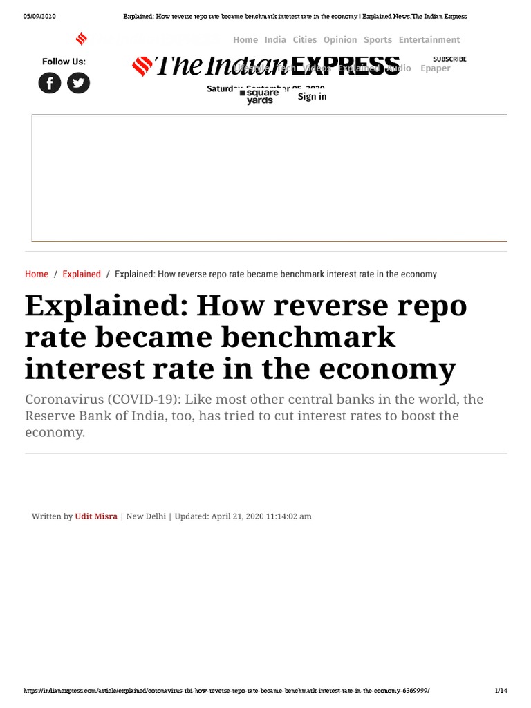 Explained - How Reverse Repo Rate Became Benchmark Interest Rate in The ...
