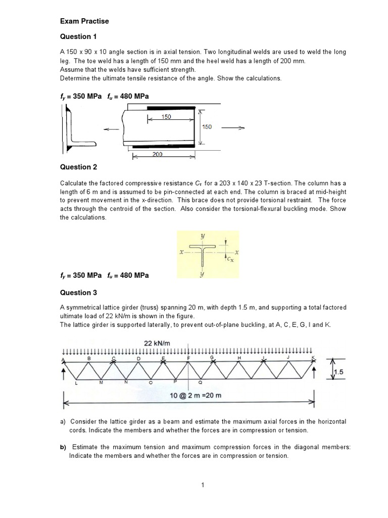 Engineering Exam Practice Questions: Steel Design, Structural Analysis ...