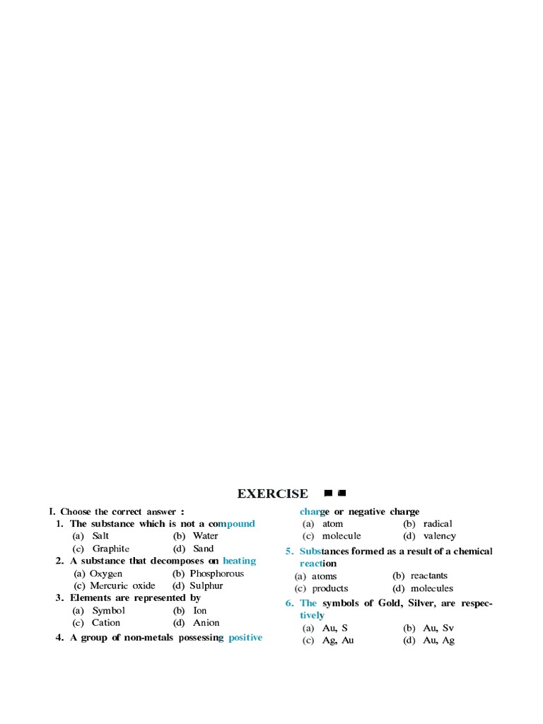 Elements, Compounds, Worksheet PDF | PDF | Chemical Substances ...