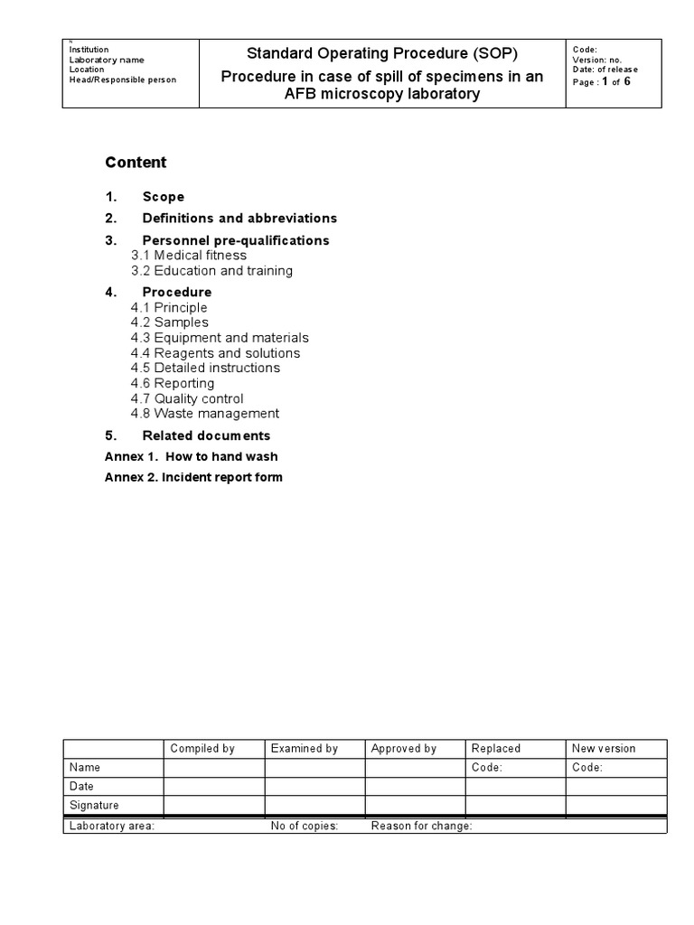 Content: Standard Operating Procedure (SOP) Procedure in Case of Spill ...