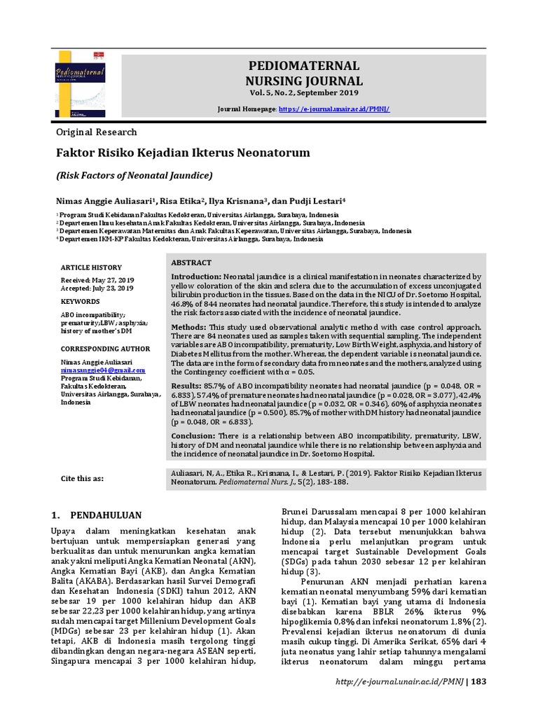 Faktor Risiko Kejadian Ikterus Neonatorum: Pediomaternal Nursing ...
