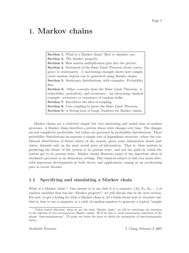 Markov Chains: 1.1 Specifying and Simulating A Markov Chain | PDF | Markov Chain | Stationary ...