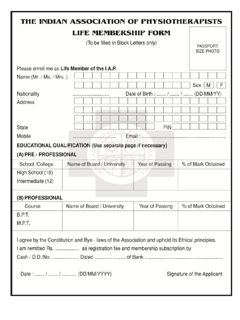 IAP Physiotherapy Membership Registration | PDF | Business