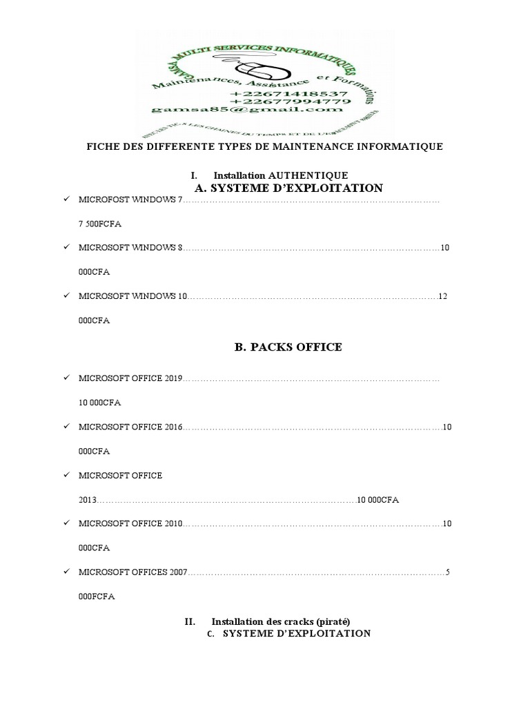 Fiche Des Differente Types de Maintenance Informatique | PDF