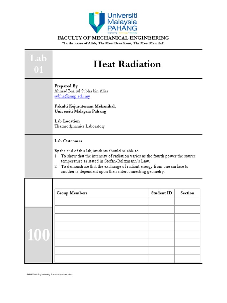 Lab1 Heat Radiation | PDF | Branches Of Thermodynamics | Applied And ...