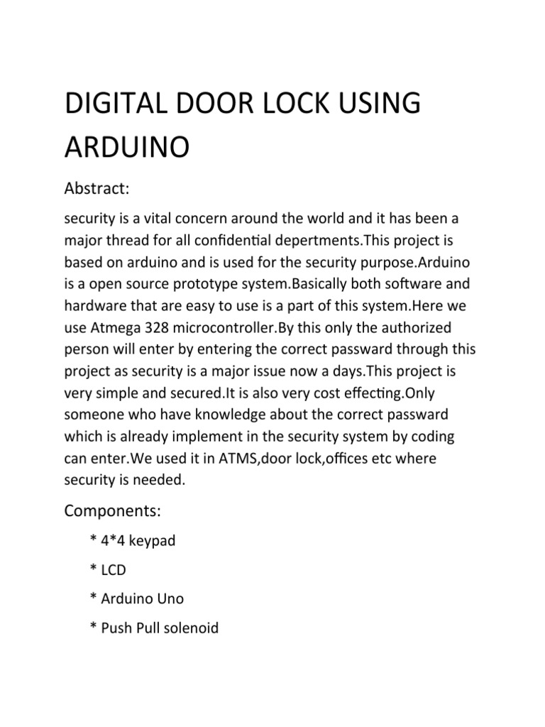 Digital Door Lock Using Arduino | PDF | Arduino | Password