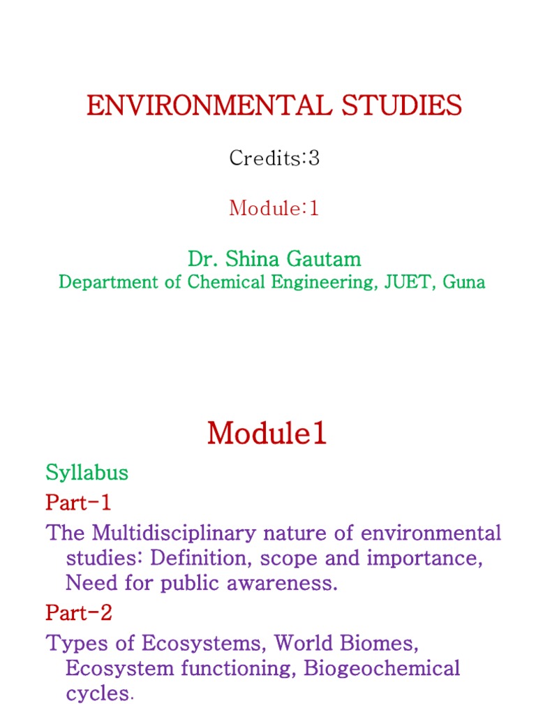 Environmental Studies: Credits:3 | PDF | Ecosystem | Natural Environment
