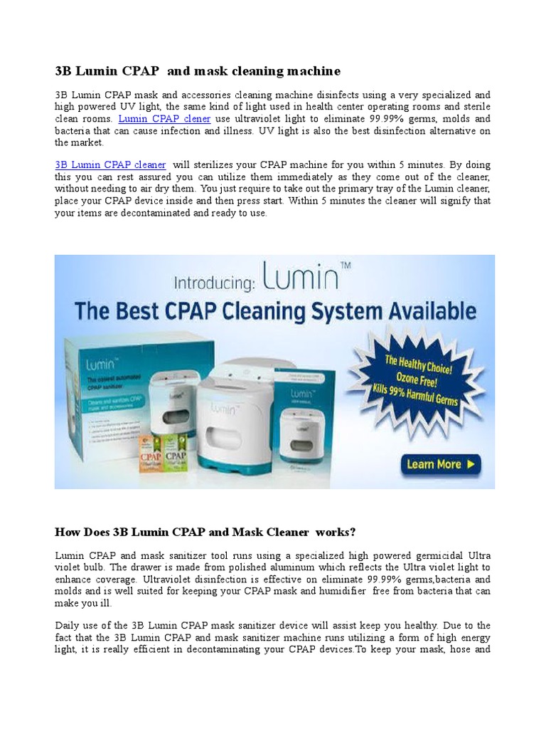 Lumin CPAP Cleaner | PDF | Disinfectant | Ultraviolet