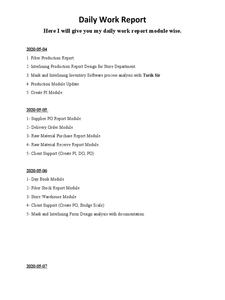 Daily Work Report Summary and Tasks | PDF | Delivery (Commerce) | Pro Forma
