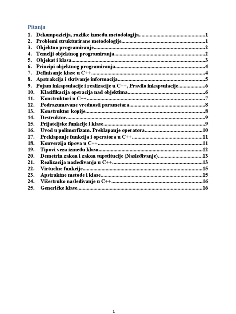 Ispitna Pitanja I Odgovori Metode Programiranja | PDF
