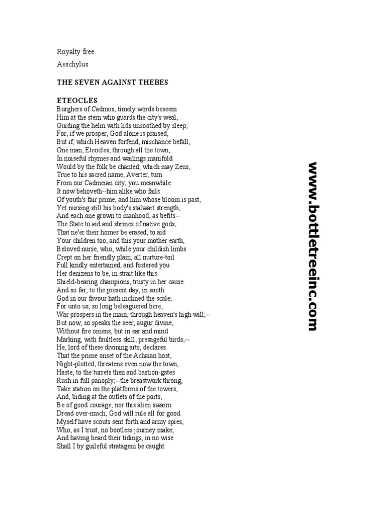 The Seven Against Thebes Eteocles: Royalty Free Aeschylus | PDF