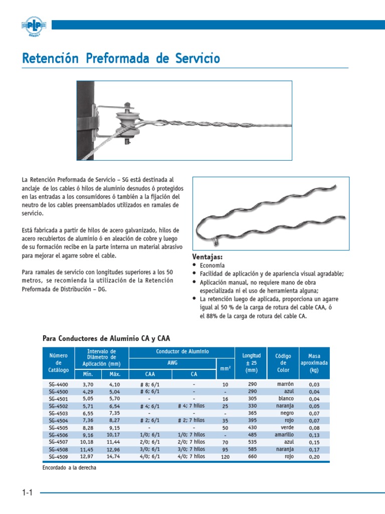 Retención Preformada para Cables | PDF | Acero | Aluminio