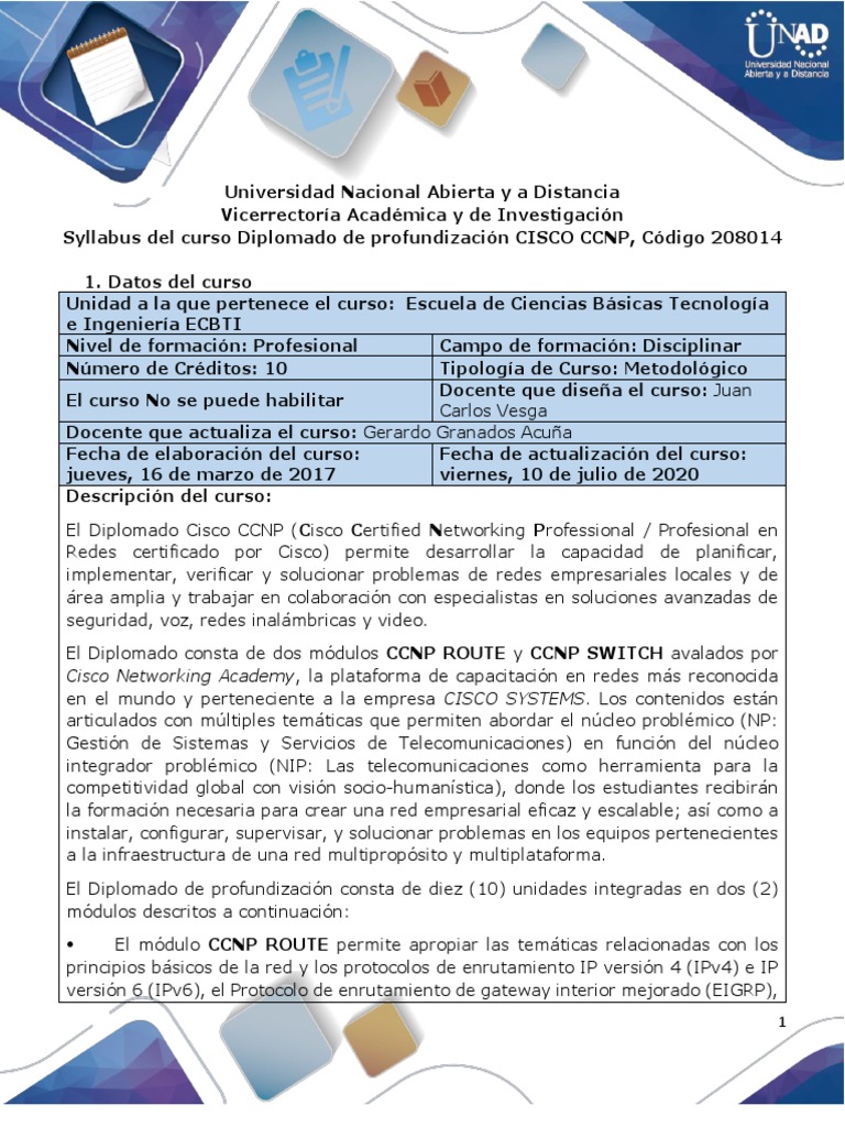 Syllabus de Curso DIPLOMADO DE PROFUNDIZACION CISCO CCNP | PDF ...