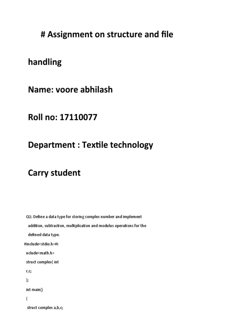 Assignment On Structure and File Handling | PDF | Computer Programming ...