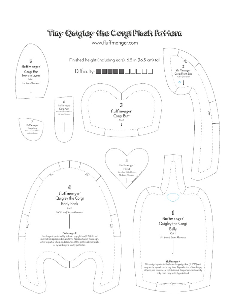 Tiny Quigley The Corgi Sewing Pattern by Fluffmonger PDF | PDF | Seam (Sewing) | Freedom Of ...