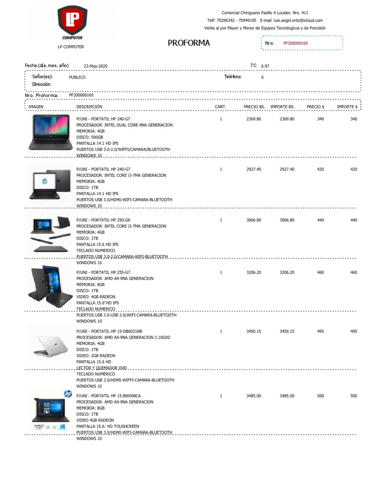 Proforma de Equipos HP y Dell | PDF | Intel | USB