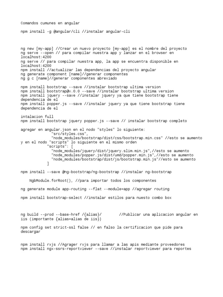 Comandos y herramientas comunes para el desarrollo de aplicaciones con Angular | PDF