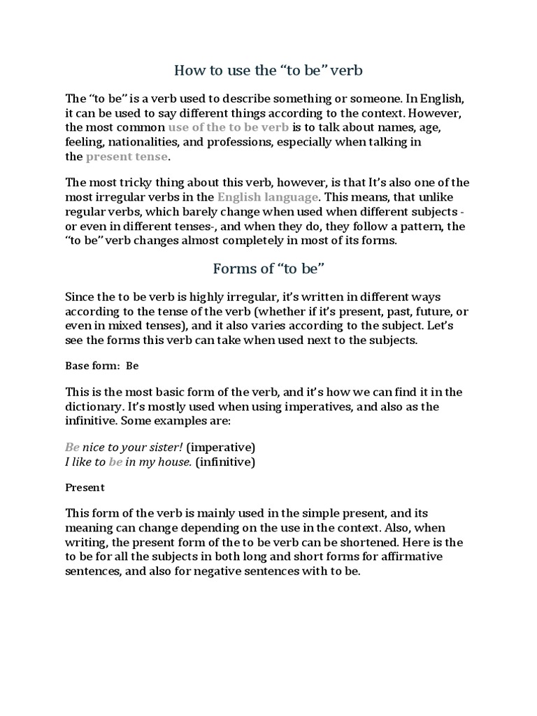 How To Use The Verb To Be | PDF | Verb | Linguistic Morphology