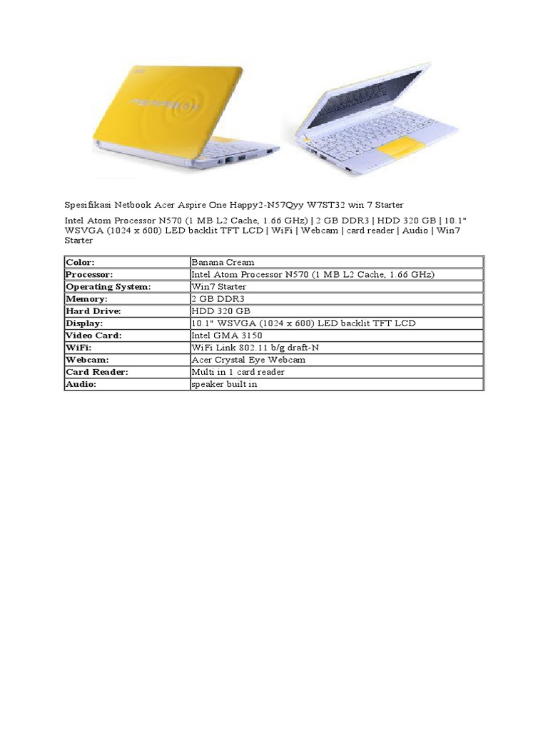 Spesifikasi Netbook | PDF | Computer Hardware | Electronics