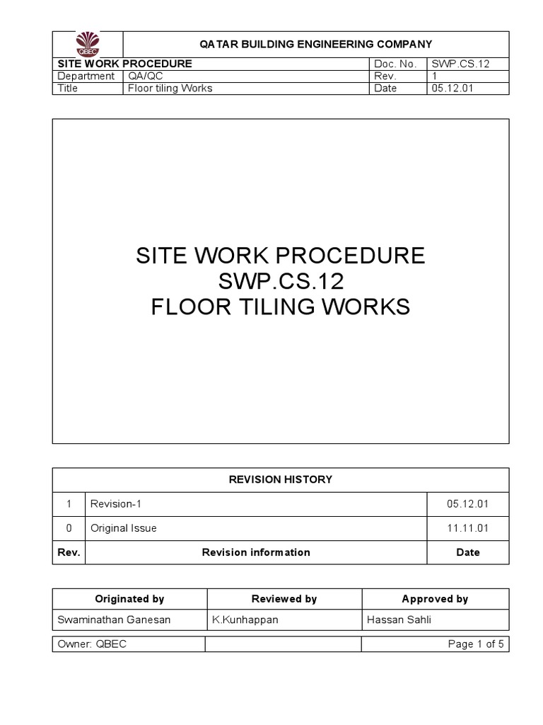 Floor Tiling-Method Statement | Download Free PDF | Tile | Cement