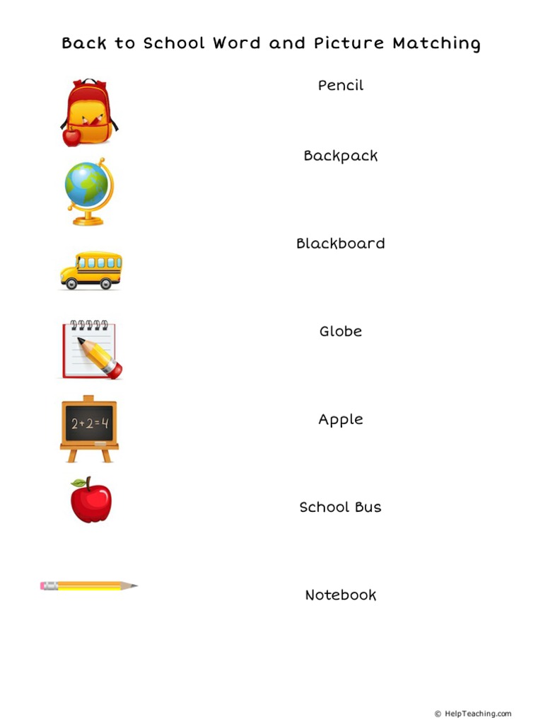 Back To School Word and Picture Matching | PDF