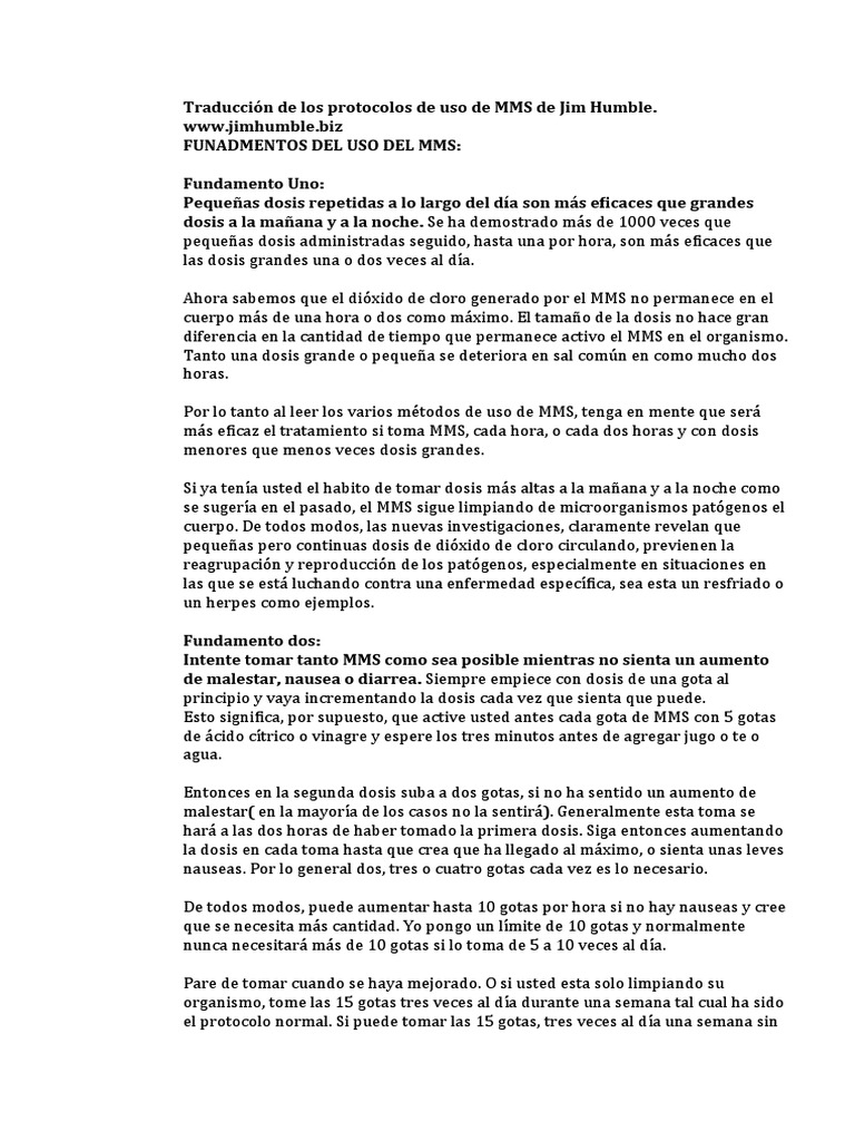 Protocolos de Uso Del Mms | PDF | Diarrea | Vitamina C