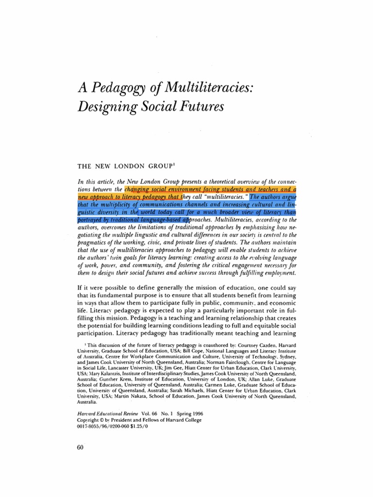 (The New London Group) A - Pedagogy - of - Multiliteracies - Designing ...