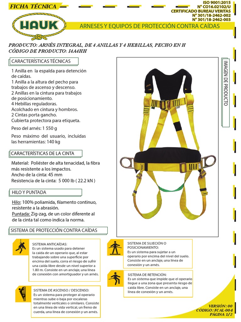 Ficha Técnica de Arnés Integral H | PDF | Acero | Naturaleza