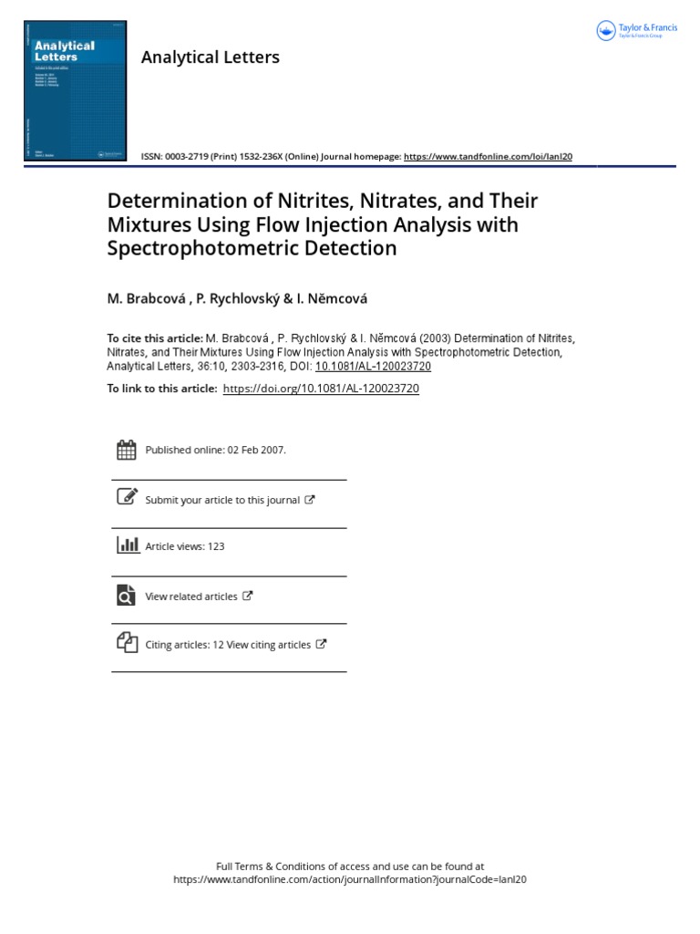 Determination of Nitrites Nitrates and Their Mixtures Using Flow ...