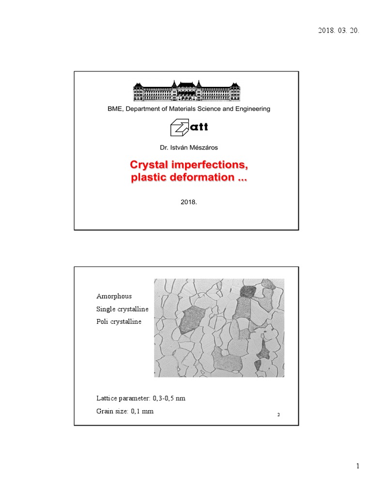 Crystal Imperfections, Plastic Deformation ... : BME, Department of ...