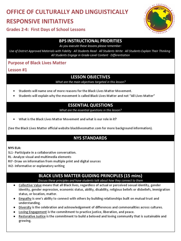 Grades 2-4 - Lesson 1 - Purpose of Black Lives Matter PDF | PDF | Black ...