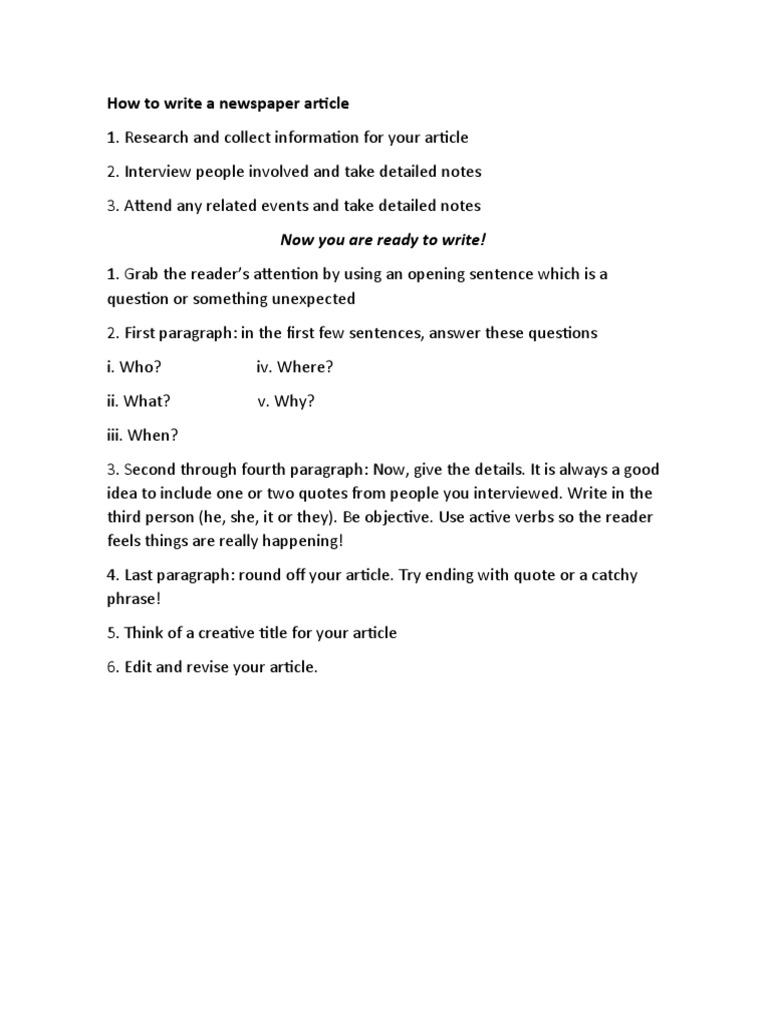 How To Write A Newspaper Article | PDF | Career & Growth