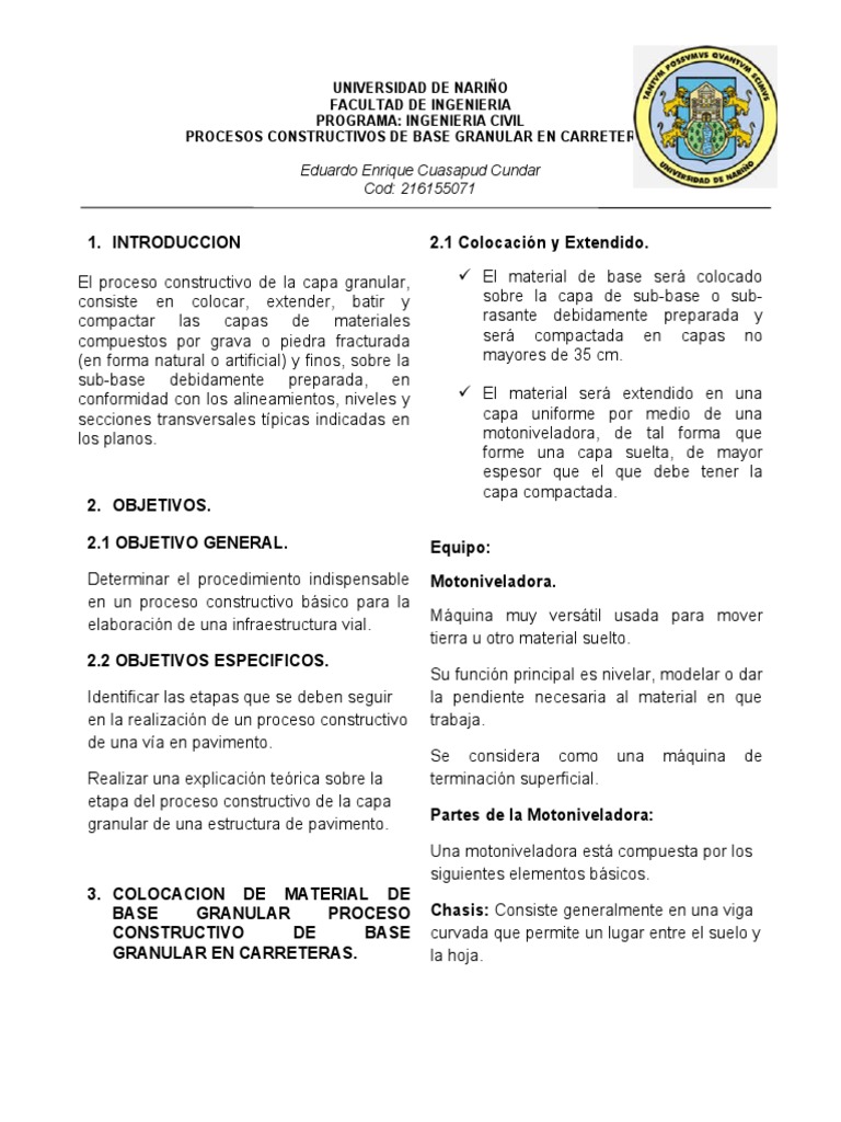 Proceso Constructivo de Base Granular | PDF | Eje | Densidad