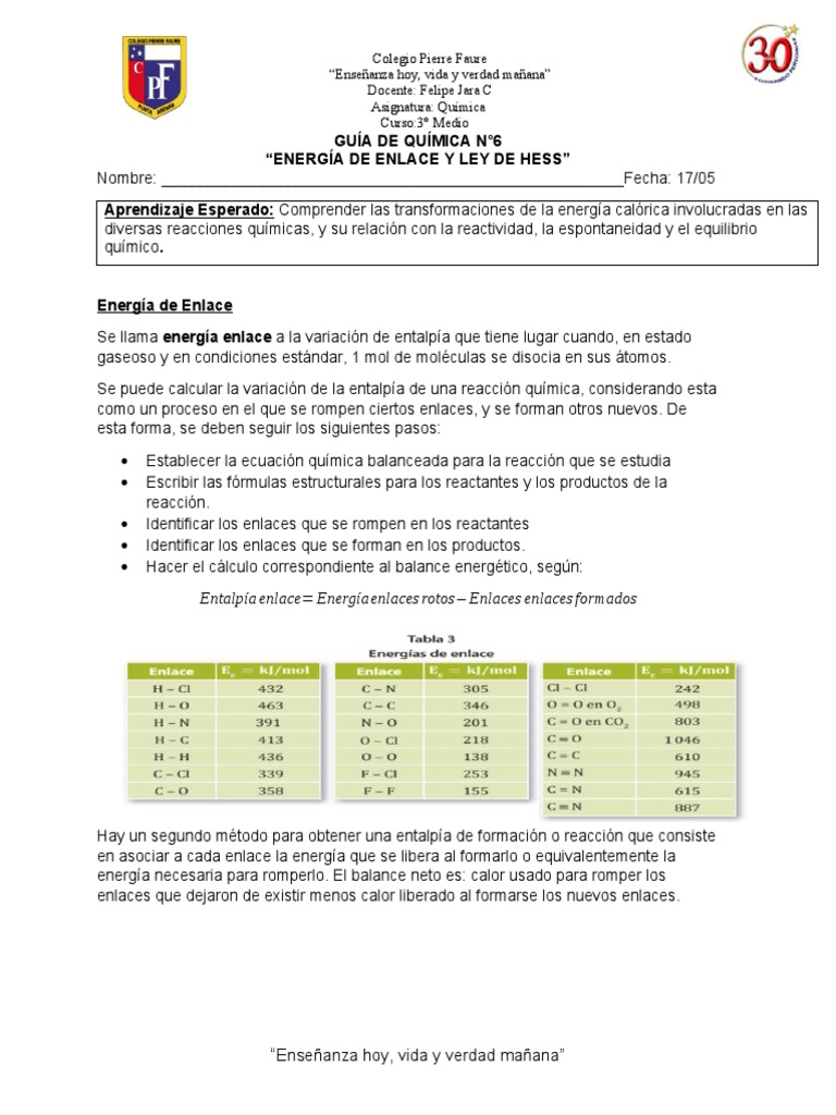 Guía Química: Energía y Ley de Hess | PDF | Entalpía | Reacciones químicas
