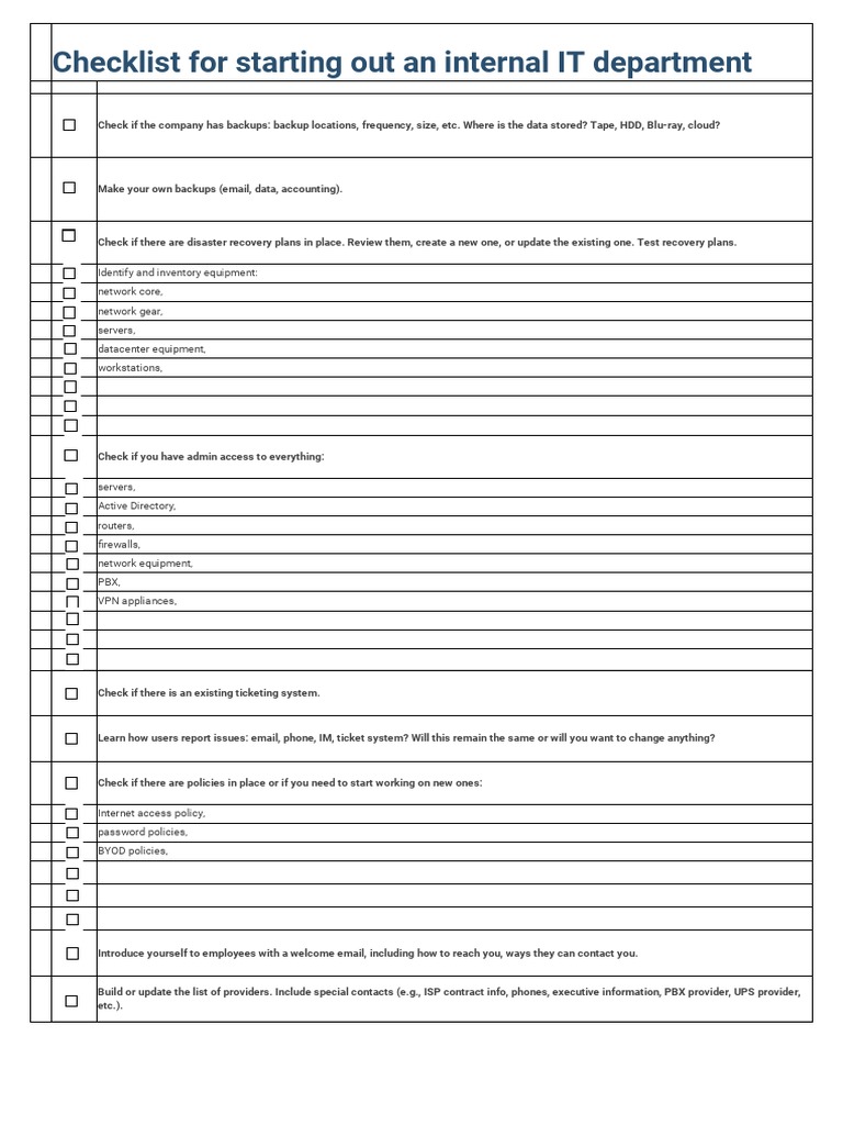 Checklist For Starting Out An Internal IT Department | PDF | Data ...
