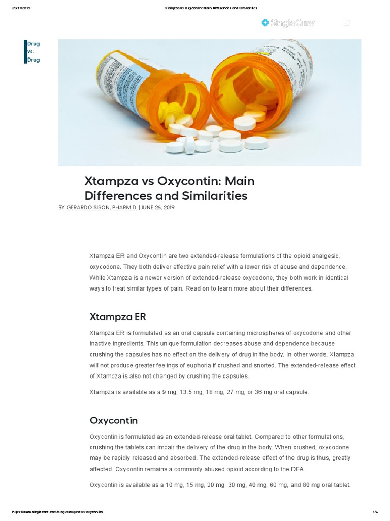 Xtampza Vs Oxycontin - Main Differences and Similarities | PDF ...