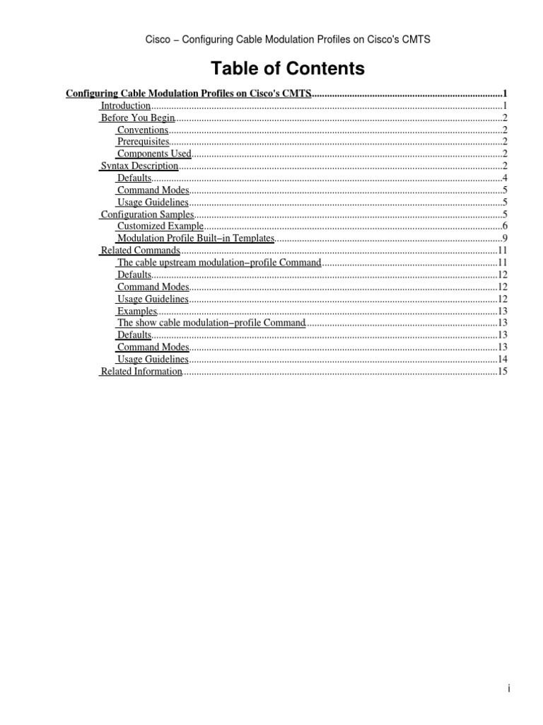 Configuring Cable Modulation Profiles On Cisco's CMTS