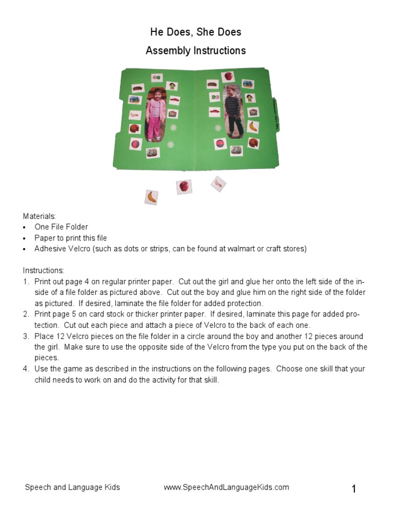 He Does, She Does File Folder Game | PDF | Pronoun | Noun