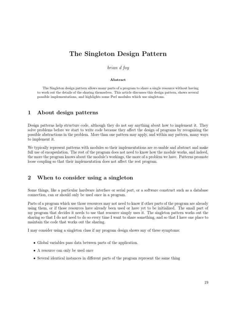 The Singleton Design Pattern | PDF | Class (Computer Programming) | Method (Computer Programming)