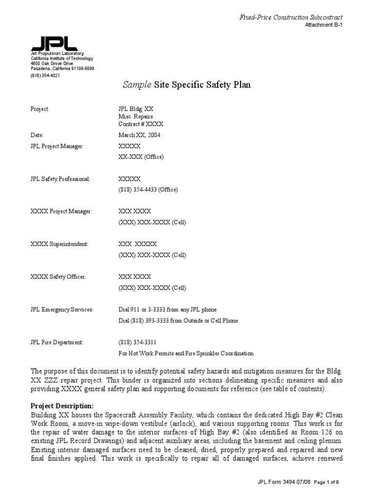 Sample Site Specific Safety Plan: Project Description | PDF | Personal ...