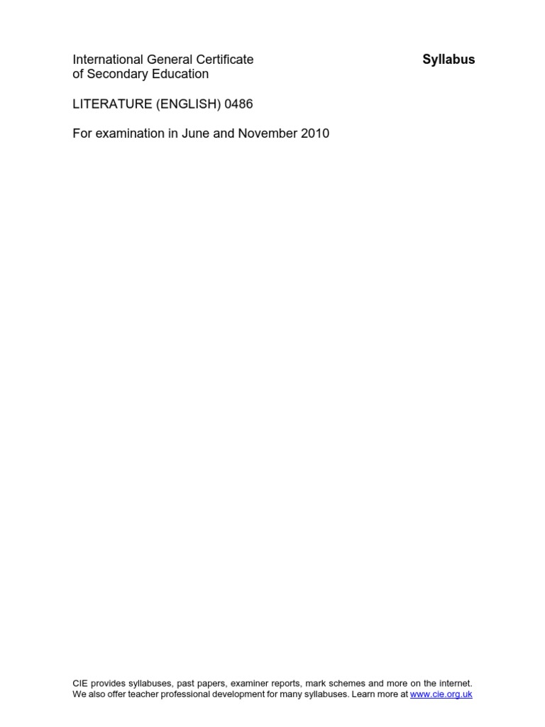Cambridge IGCSE English Literature Syllabus 2010 | PDF