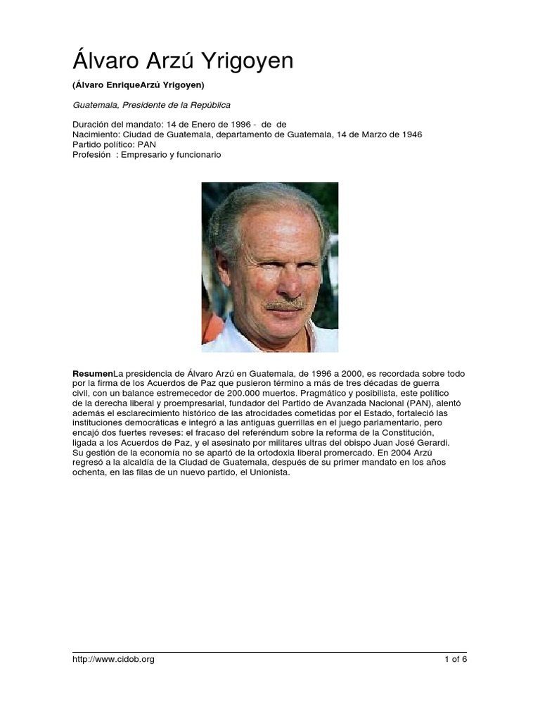 Álvaro Arzú Yrigoyen: Guatemala, Presidente de La República | PDF ...