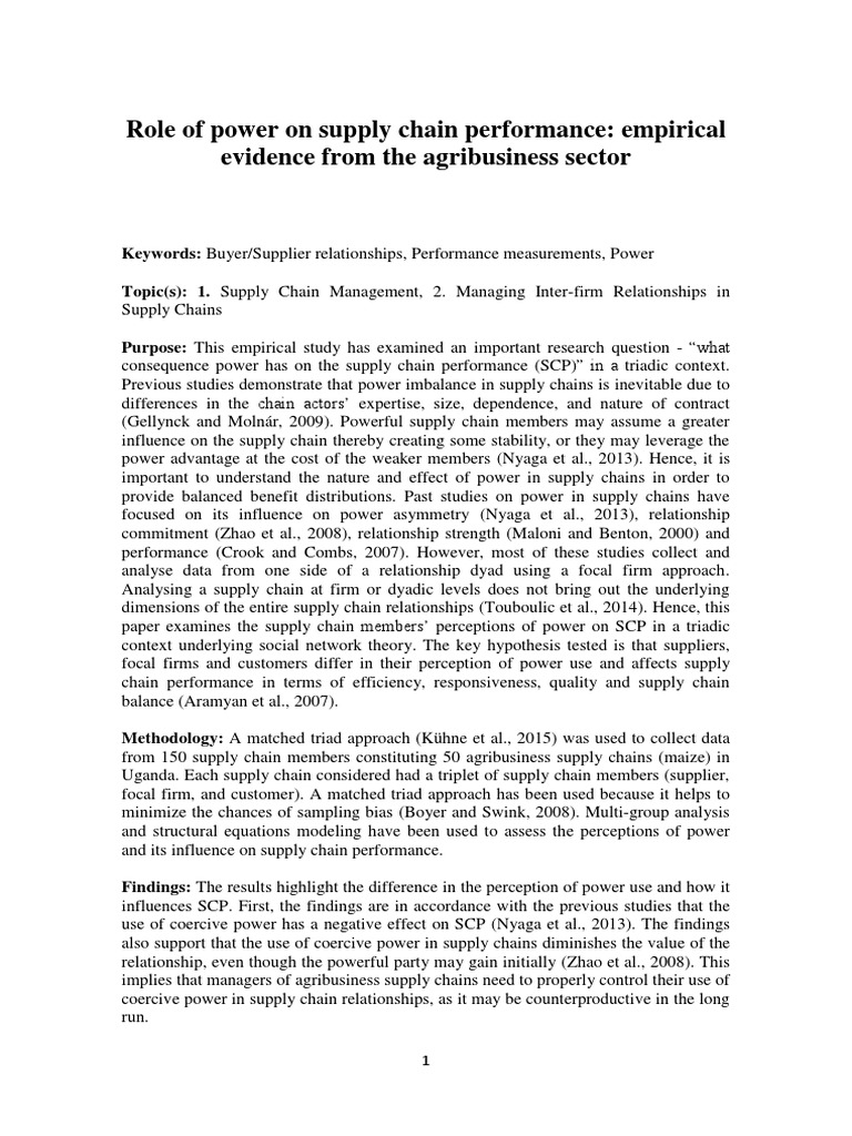 Power in Supply Chain | PDF | Supply Chain Management | Supply Chain