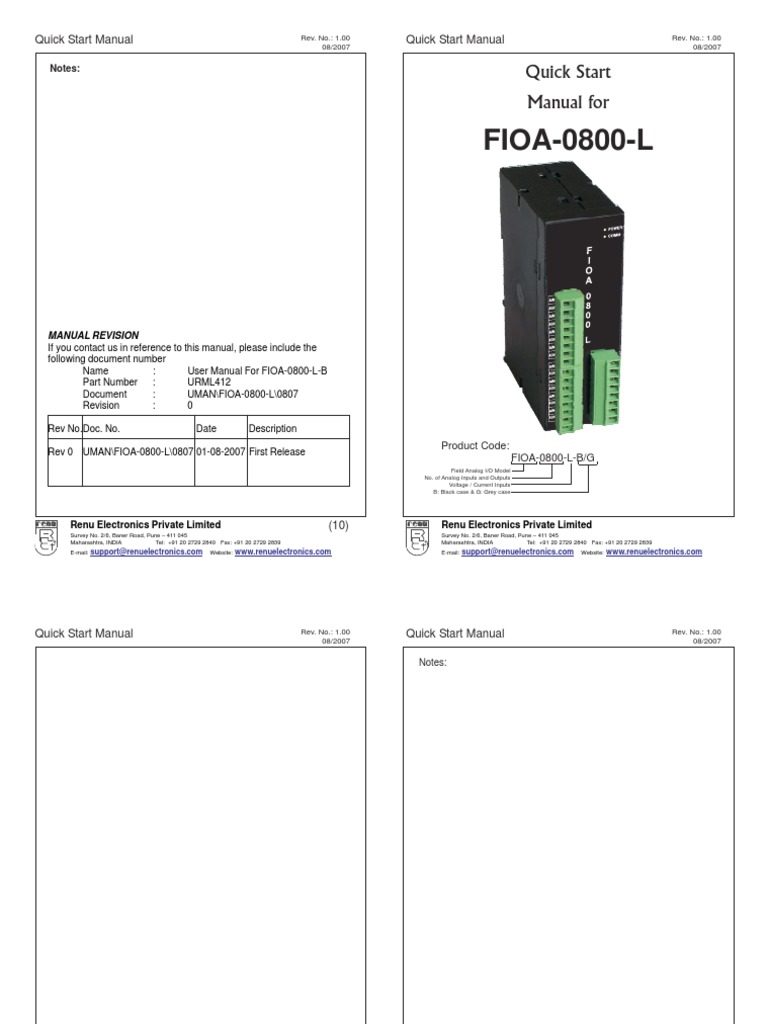 FIOA-0800-L: Quick Start Manual For | PDF | Programmable Logic Controller | Electromagnetism