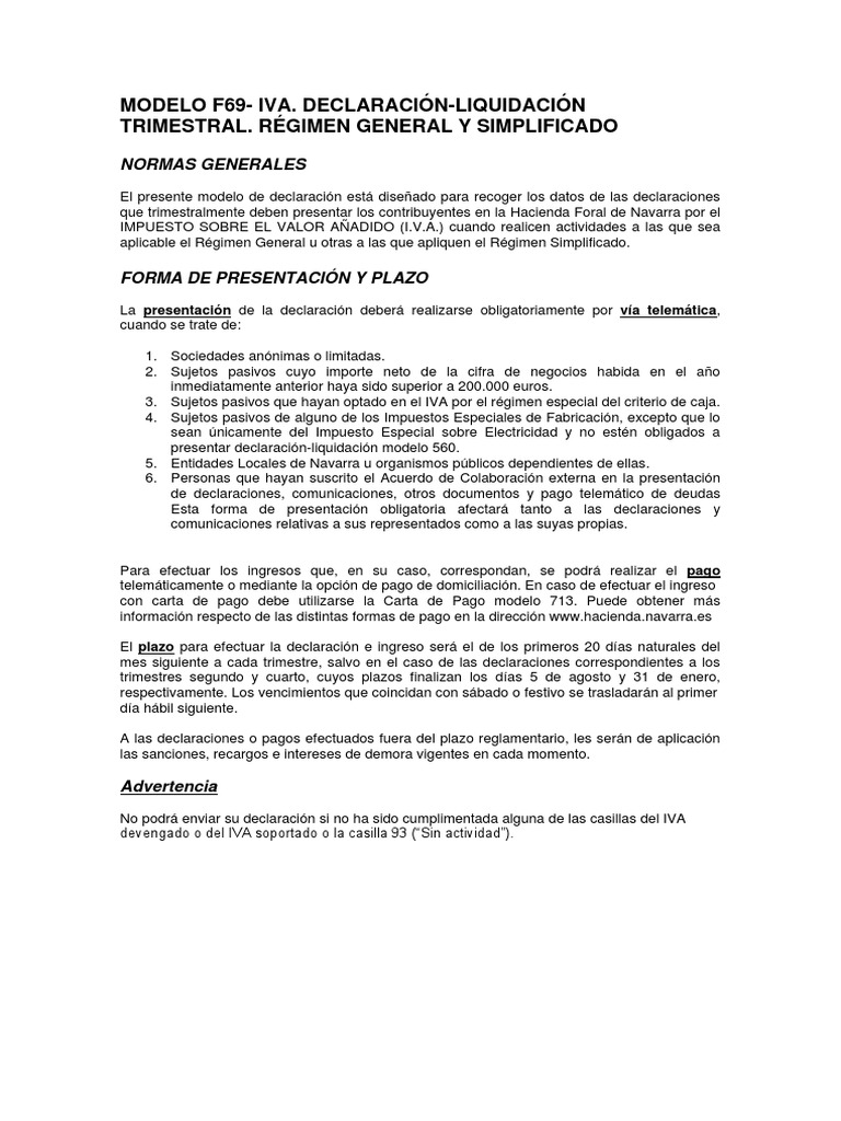 Modelo F69: Declaración IVA Navarra | PDF | Impuestos | Unión Europea
