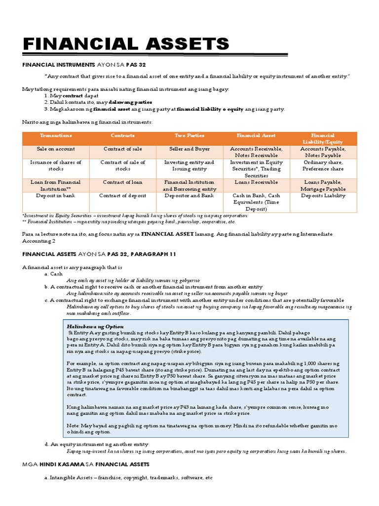 Types of Financial Assets Explained | PDF | Equity (Finance ...